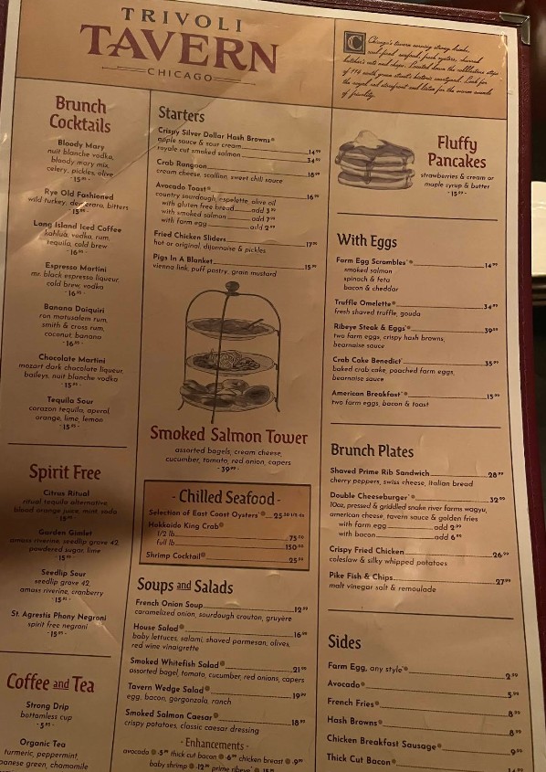 Explore Trivoli Tavern's Menu: Steaks, Oysters & Cocktails in Chicago